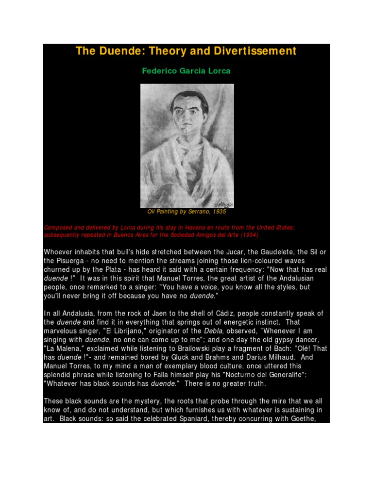 The Duende by Lorca | PDF | Bullfighting | Federico García Lorca