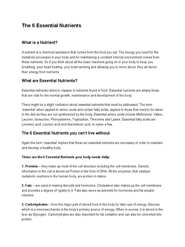 6 Essential Nutrients | PDF | Nutrients | Vitamin