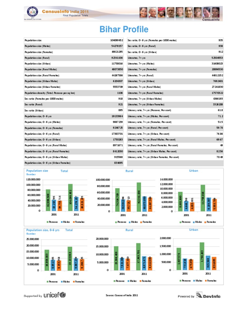 Bihar Profile: Total Rural Urban Population Size | Download Free PDF ...