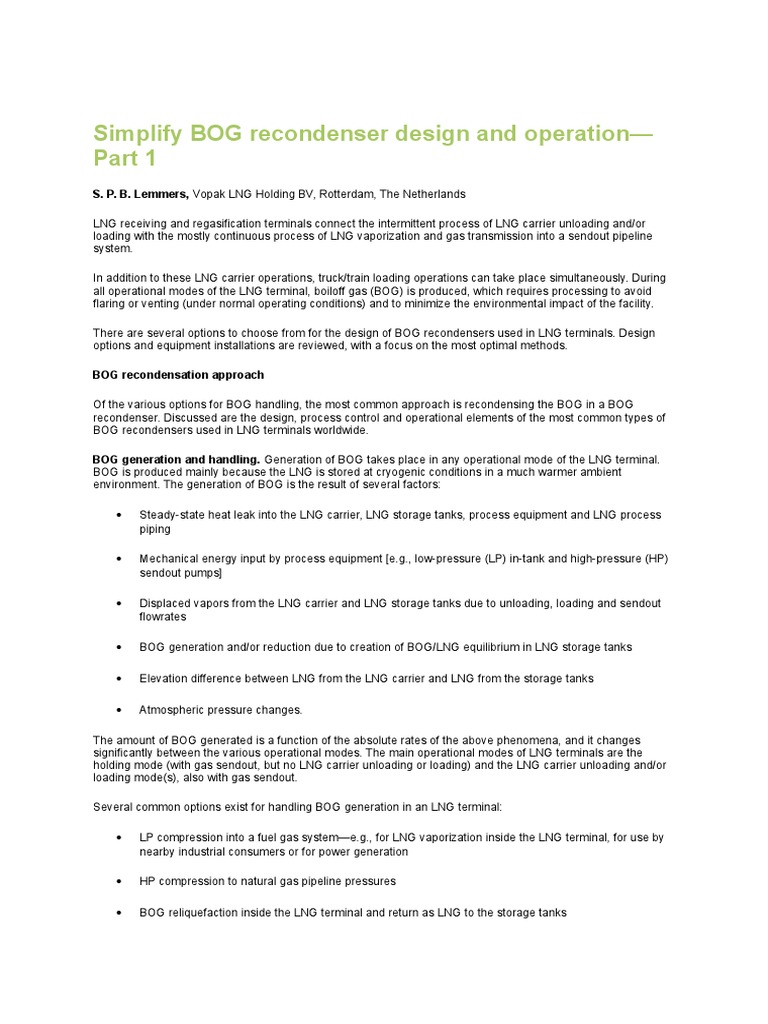 Simplify BOG Recondenser Design and Operation | PDF | Gas Compressor ...