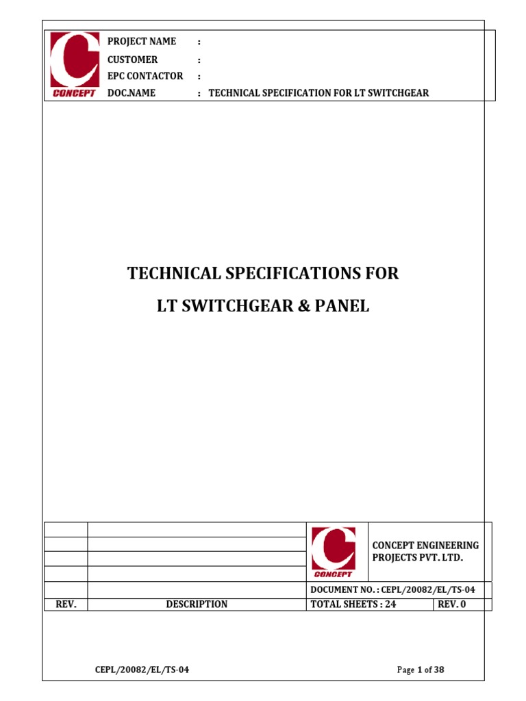 Tech Specification For LT MCC | PDF | Relay | Fuse (Electrical)