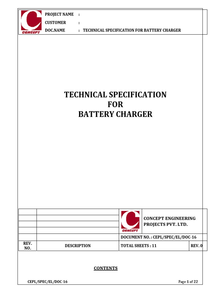 Battery Charger Technical Specifications | PDF | Battery Charger ...