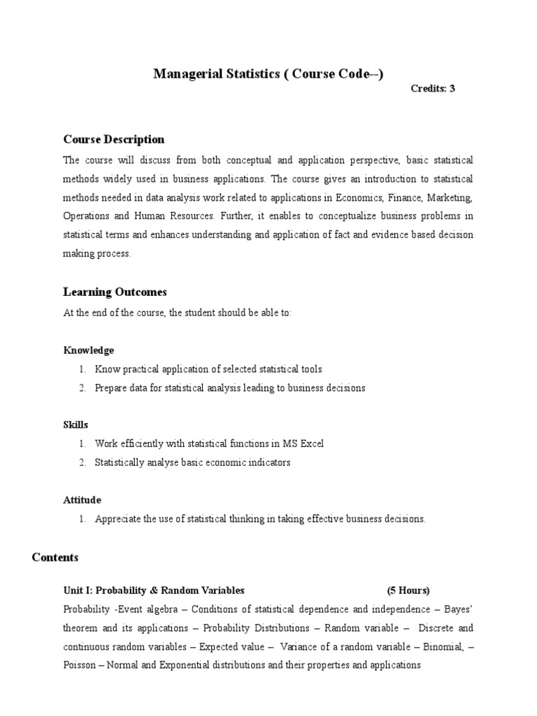 Managerial Statistics - CIM Lavasa - 2016 | PDF | Probability ...