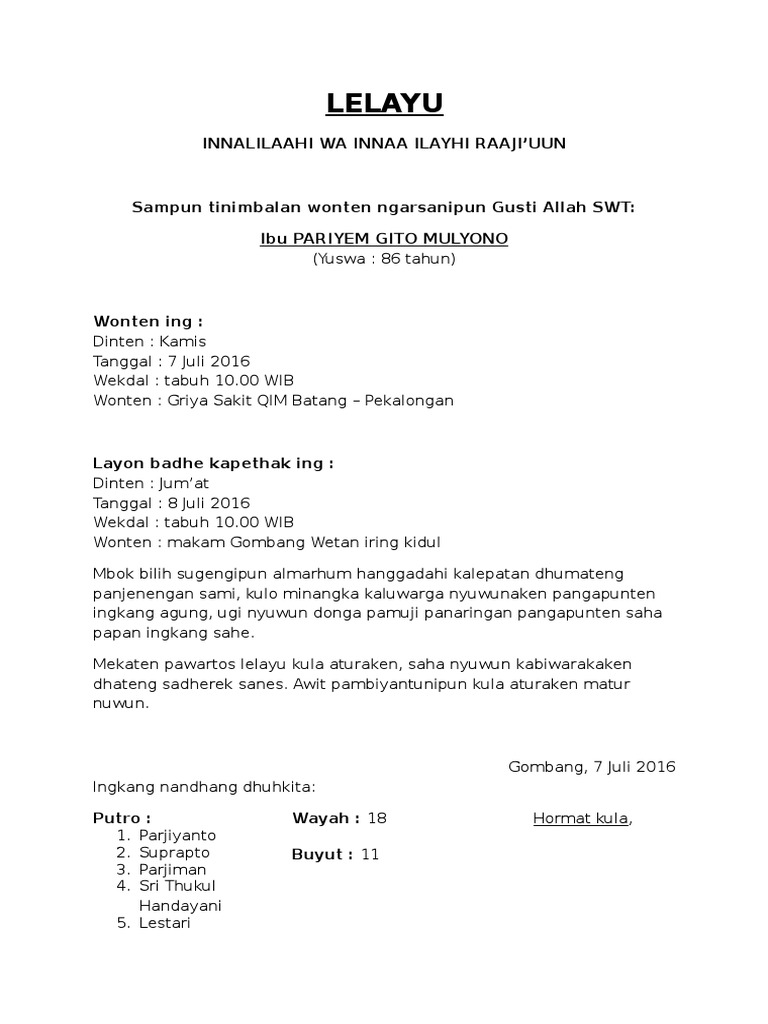 Contoh Lelayu | PDF