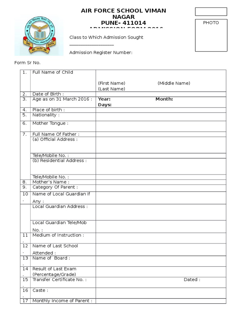 School Admission Form 2016-17 | PDF