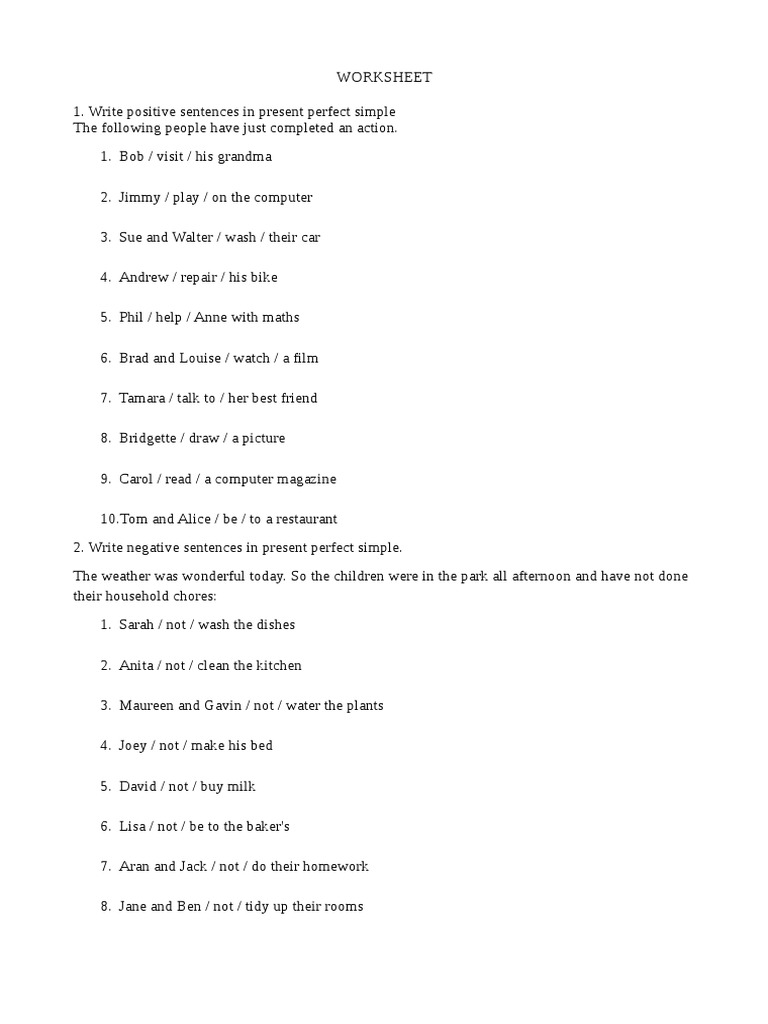 Present Perfect Worksheet | PDF