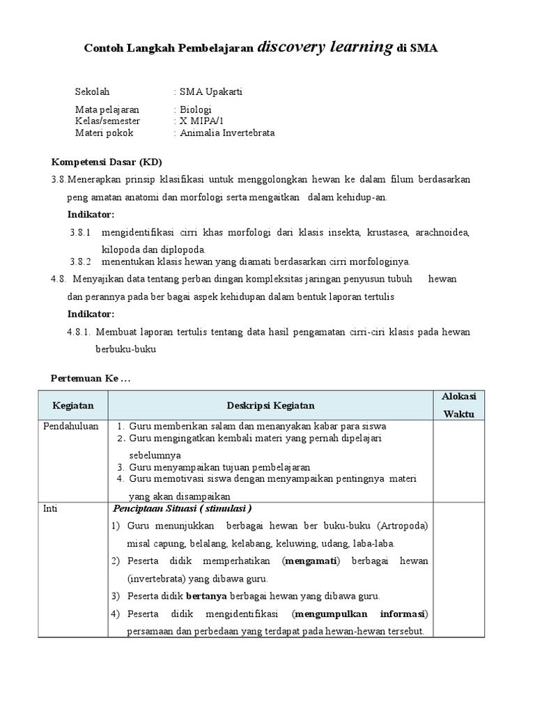 Contoh Langkah Pembelajaran Discovery Learning Di SMA | PDF
