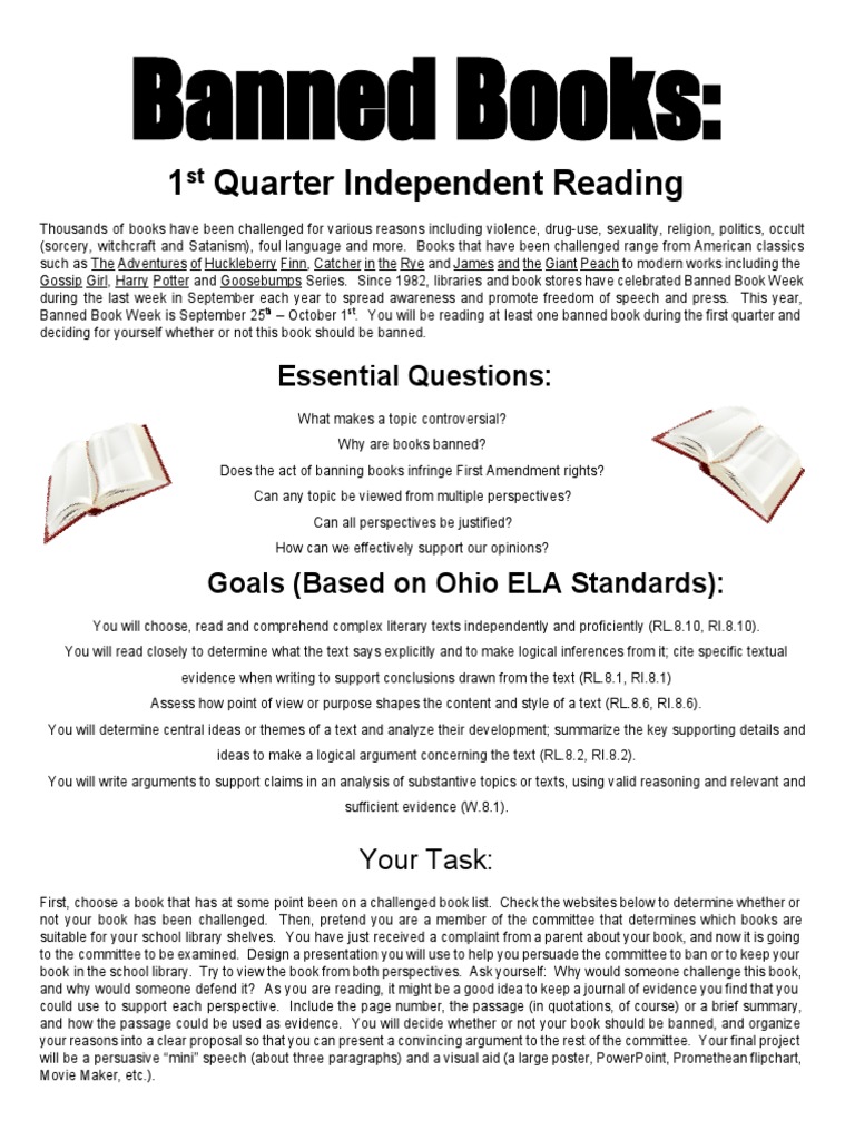Banned Books:: 1 Quarter Independent Reading | PDF | Argument | Libraries