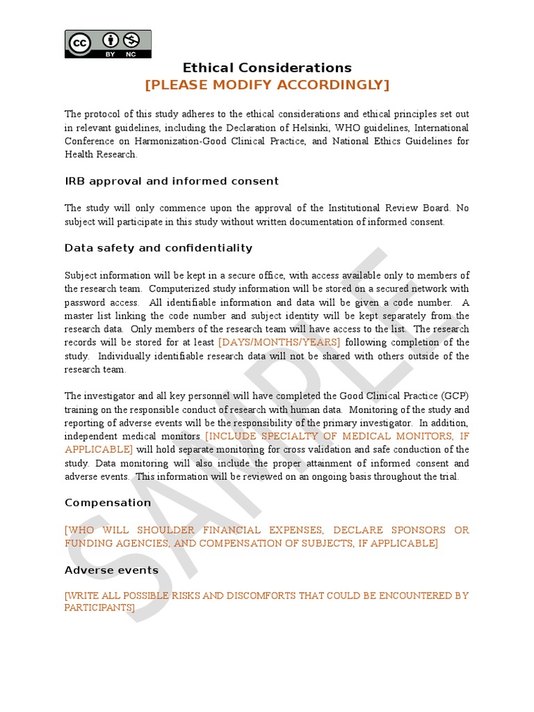 101 Health Research Template Ethical Considerations | Institutional ...