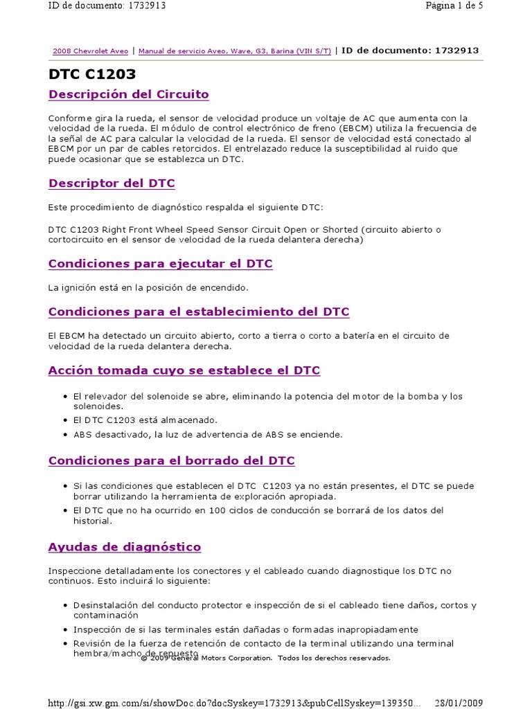 DTC C1203 | PDF | Sistema de freno antibloqueo | Resistencia Eléctrica ...