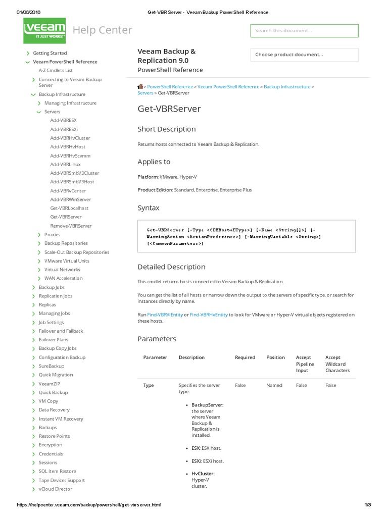 Get-VBRServer - Veeam Backup PowerShell Reference | PDF | Hyper V | Computer Engineering