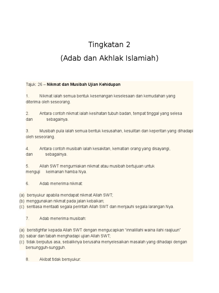 Tingkatan 2 Adab Dan Akhlak Islamiah | PDF