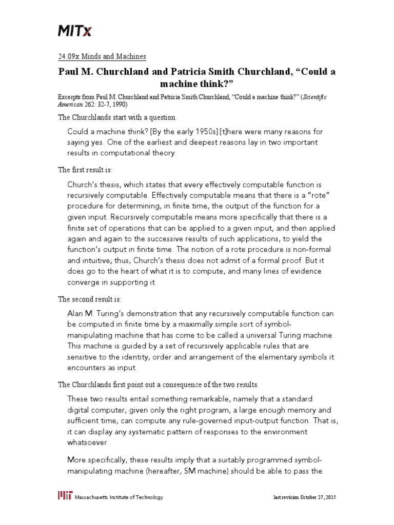 3 Churchlands Could A Machine Think | PDF | Brain | Artificial Intelligence