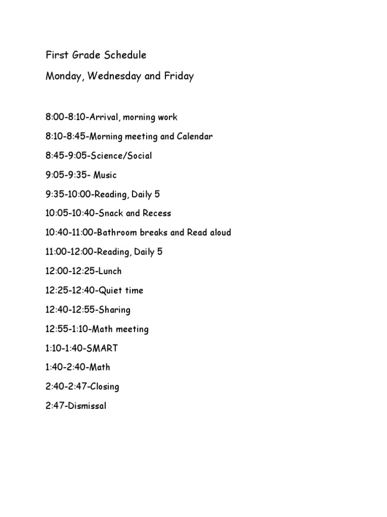 First Grade Schedule | PDF