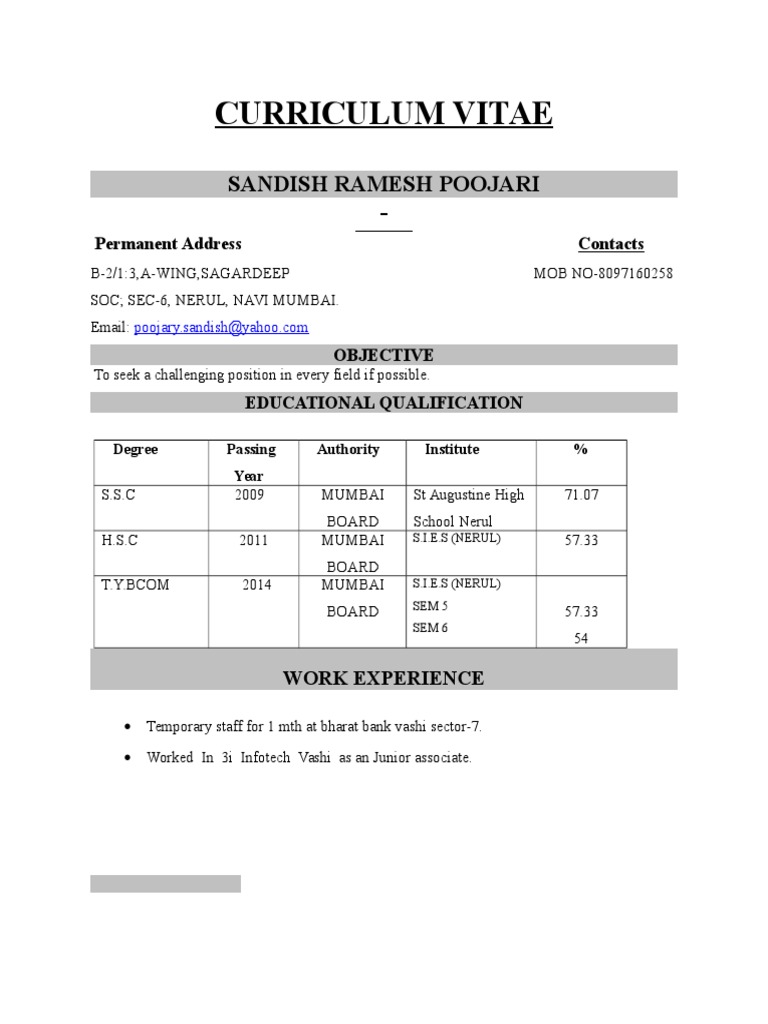 Curriculum Vitae: Sandish Ramesh Poojari | PDF