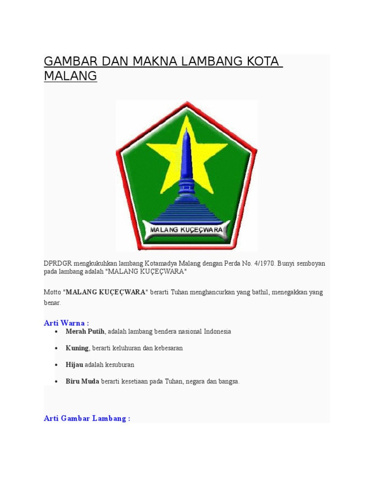 LAMBANG KOTA MALANG DAN MAKNA SIMBOLISNYA | PDF