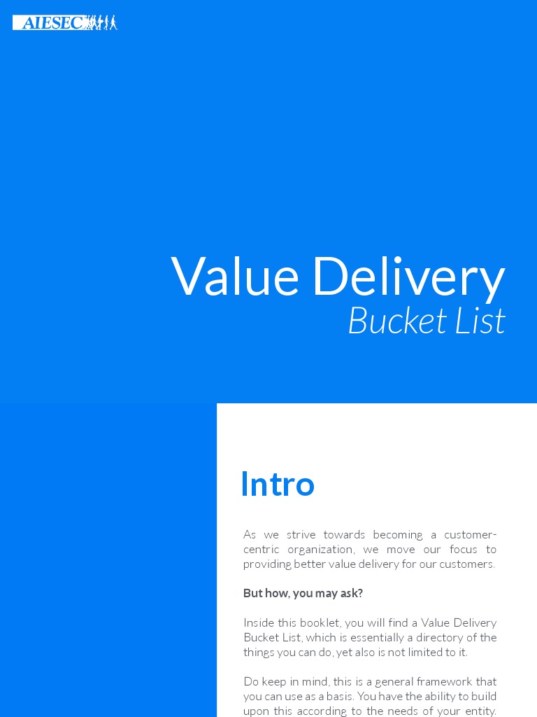 Value Delivery Bucket List | PDF | Leadership | Goal