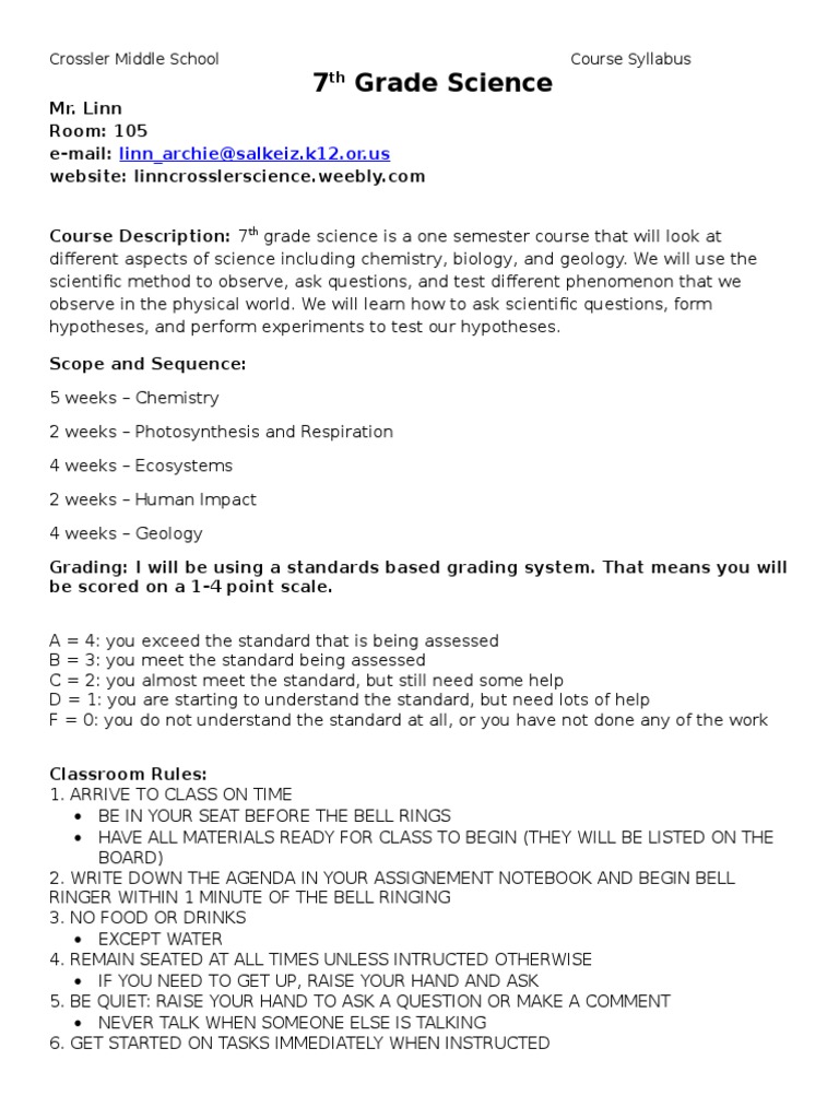 7th Grade Science Course Overview | PDF | Individualized Education ...