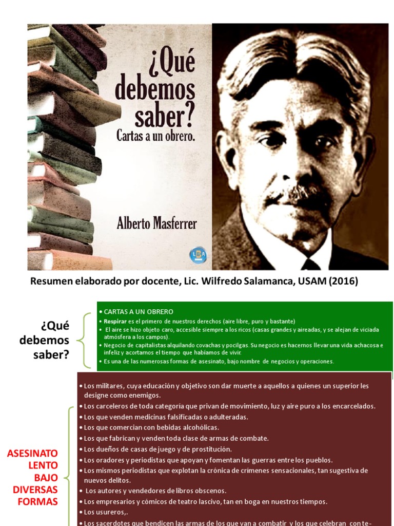 Carta a Un Obrero. Resumen Ensayo Alberto Masferrer. Resumen Ensayo ...