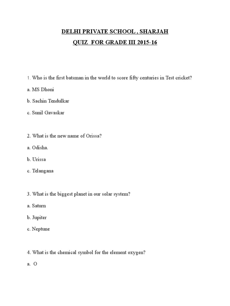 Grade 3 Quiz: Fun Facts & Trivia | PDF