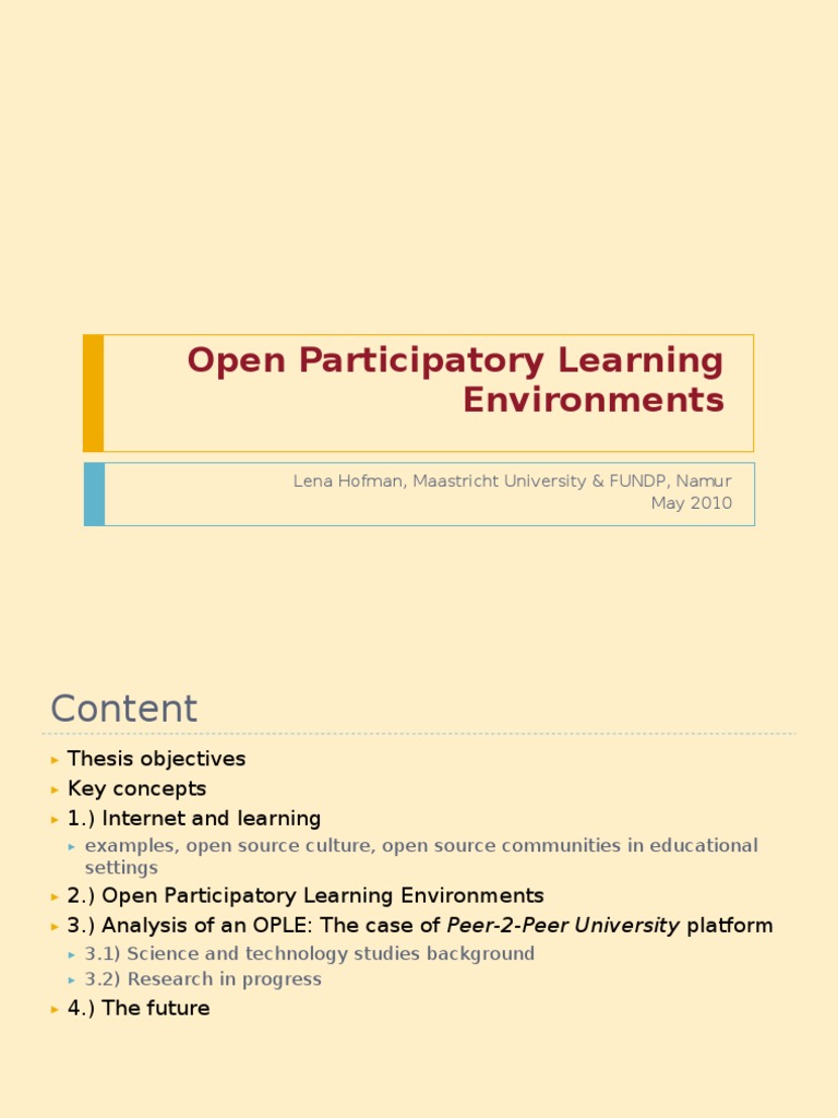 Open Participatory Learning Environments: Lena Hofman, Maastricht ...