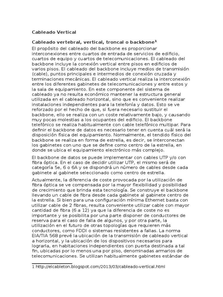 Cableado Vertebral Vertical o Backbone | PDF | Telecomunicaciones ...