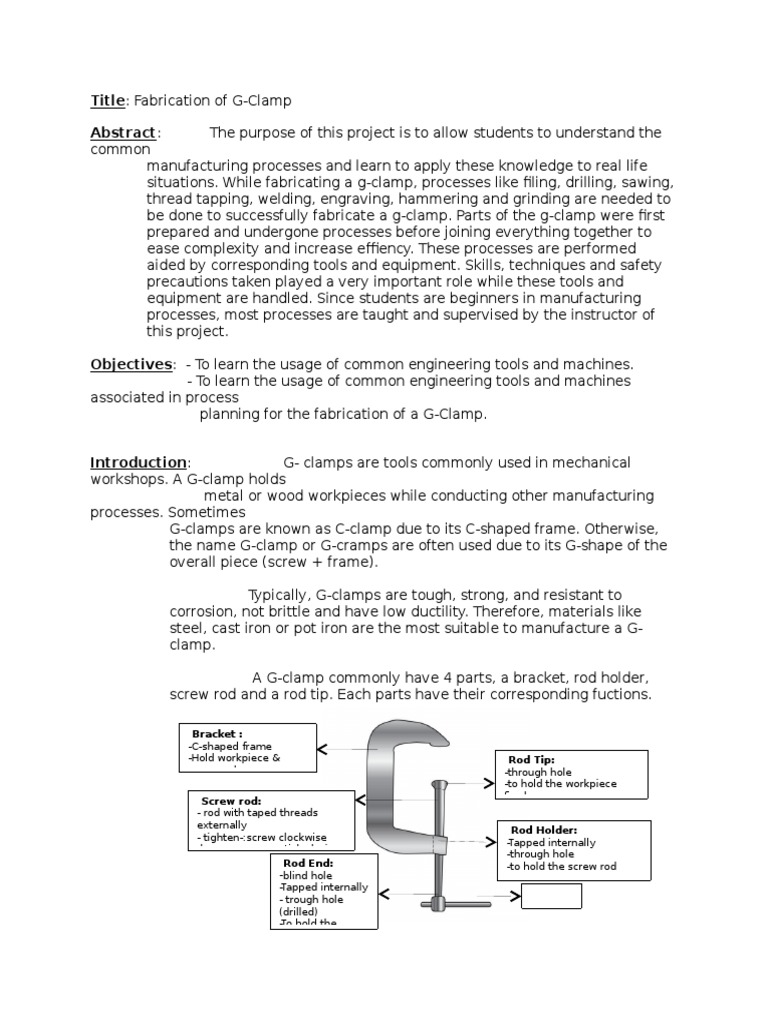 G-Clamp Fabrication Process Guide | PDF | Drilling | Drill