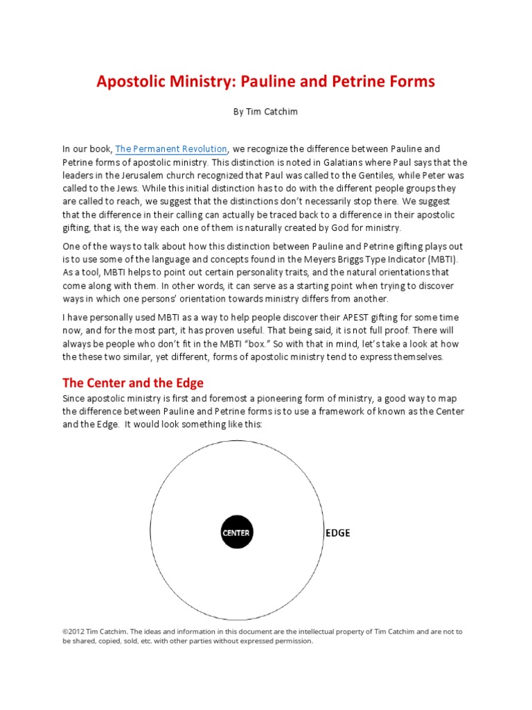 Pauline and Petrine Forms of Apostolic Ministry by Tim Catchim | PDF ...