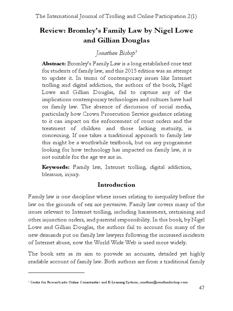 Review: Bromley's Family Law by Nigel Lowe and Gillian Douglas | PDF ...