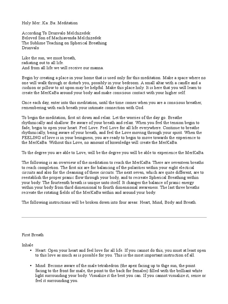 MerKaBa Meditation - Drunvalo Melchizedek | PDF | Breathing | Thorax