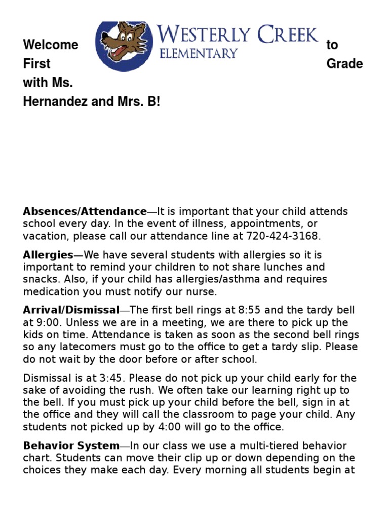 First Grade Handbook Word | PDF