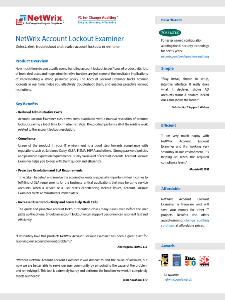 NetWrix Account Lockout Examiner Datasheet | PDF | Password ...