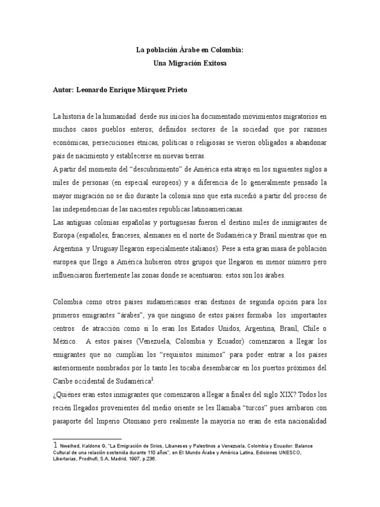La Población Árabe en Colombia | PDF | Inmigración | Colombia