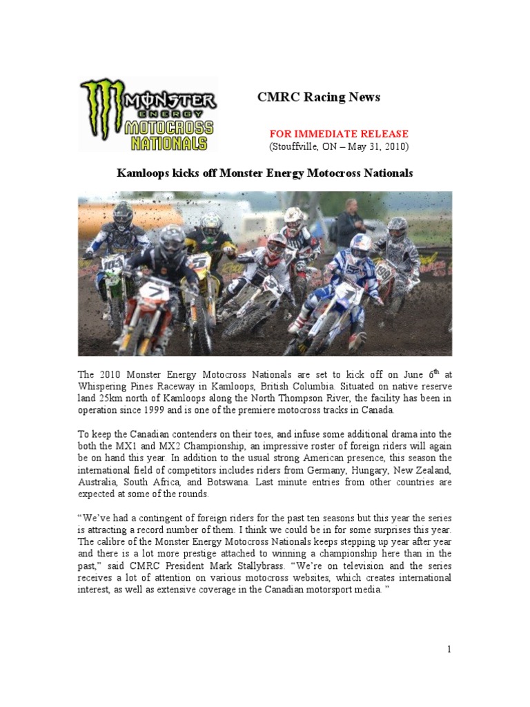 CMRC Racing News: Kamloops Kicks Off Monster Energy Motocross Nationals ...