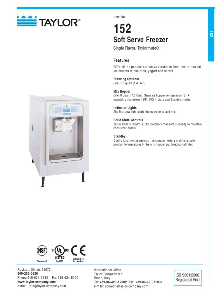 Taylor Machine Specs | PDF