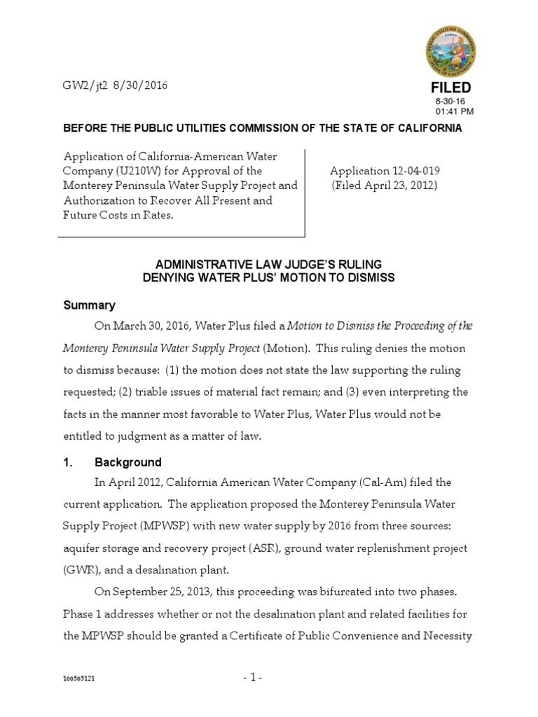 Denial of Motion to Dismiss MPWSP | PDF | Summary Judgment | Government ...