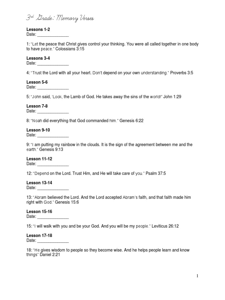 Memory Verses Full Year With Dates Blanks | PDF | Gospel Of Matthew ...