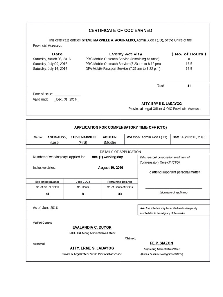 Sammple Certificate of Coc Earned | PDF