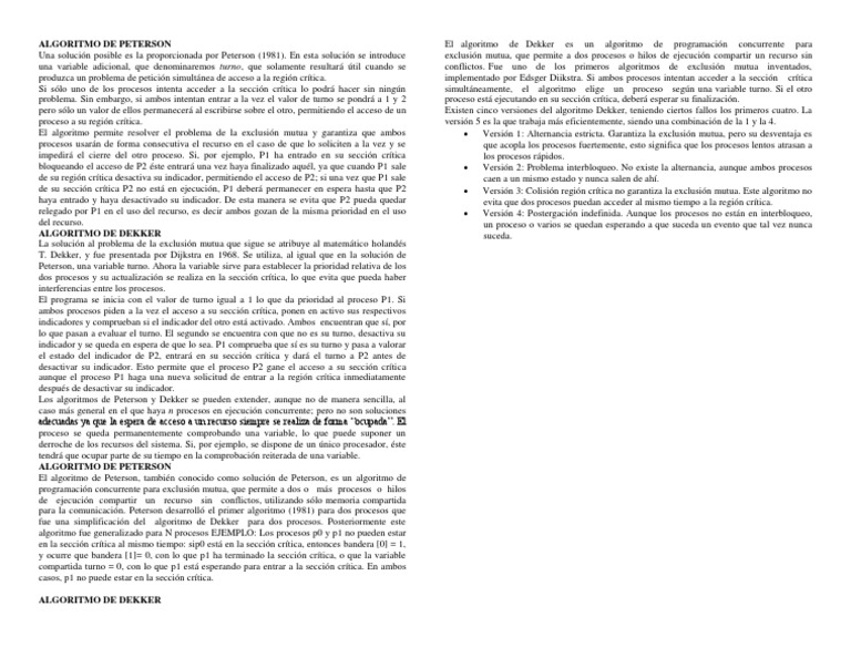 Algoritmos de Peterson y Dekker | Descargar gratis PDF | Algoritmos | Hilo (Computación)