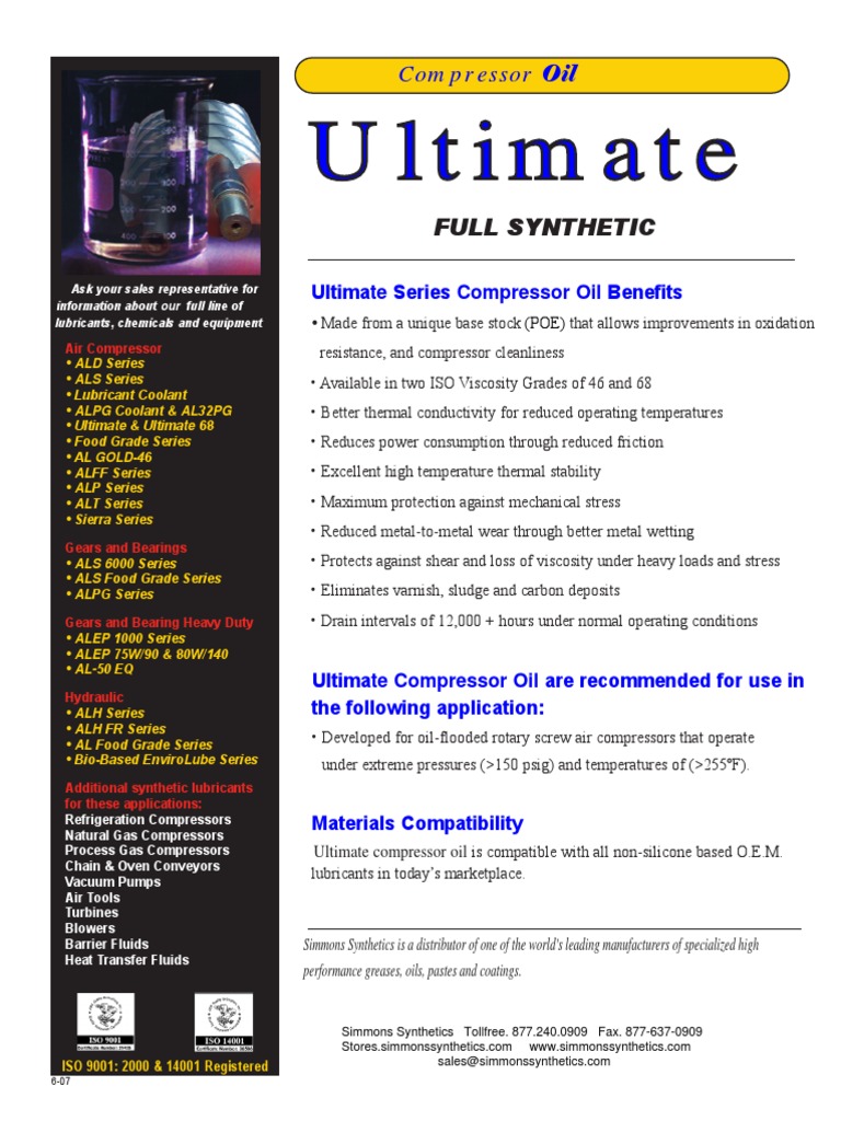Ultimate Compressor Oil (POE) | PDF | Lubricant | Coolant