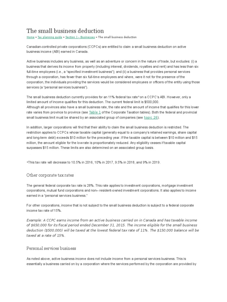 The Small Business Deduction: Other Corporate Tax Rates | PDF | Tax ...