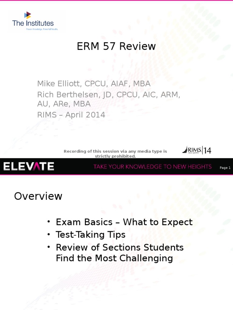 ERM 004 ERM 57 Exam Review Enterprise Risk Management | PDF | Cost Of ...