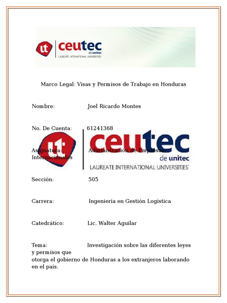 Permisos de Trabajo para Extranjeros en Honduras | PDF | Cónsul ...