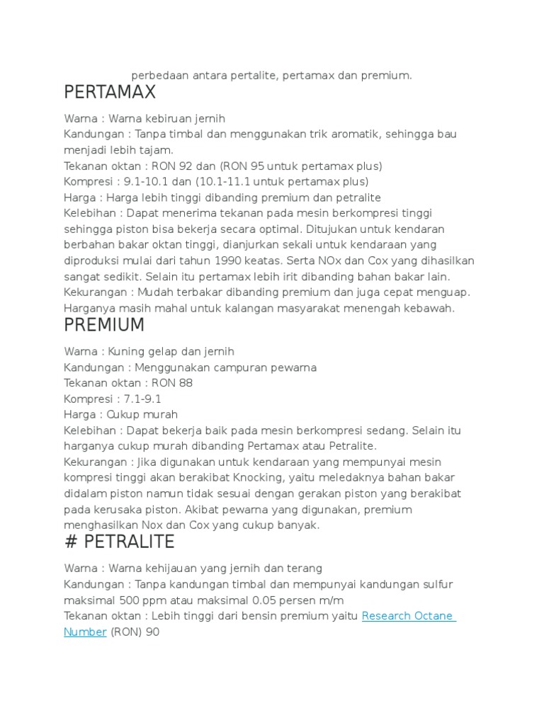 Perbedaan Antara Pertalite | PDF