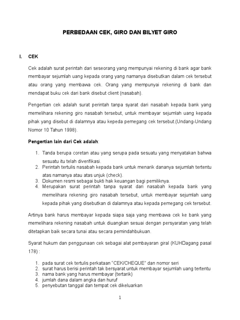 Perbedaan Cek Giro Dan Bilyet Giro | PDF