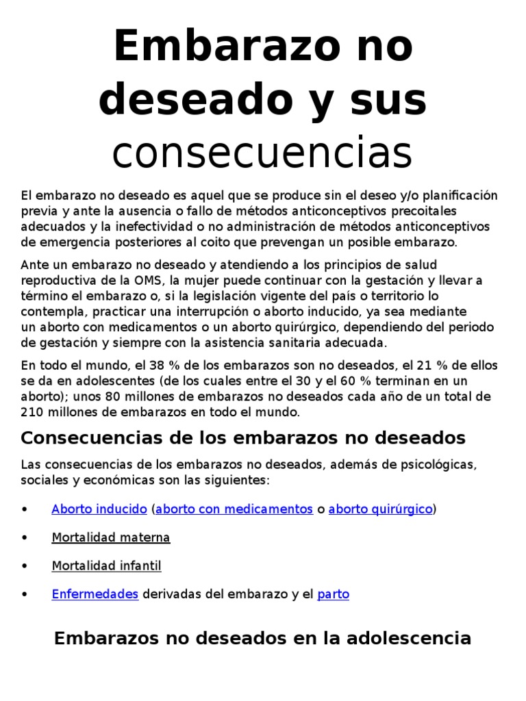 Embarazo No Deseado y Sus Consecuencias | PDF | Embarazo no deseado | Mujer