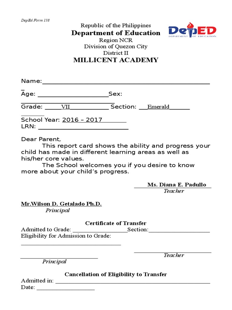 DepEd Form 138 Classmate | PDF | Metro Manila | Philippines