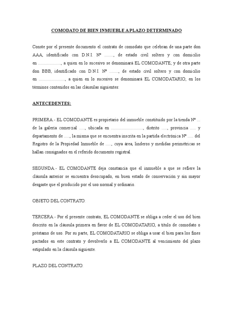 Comodato de Bien Inmueble A Plazo Determinado | PDF | Gobierno | Instituciones sociales