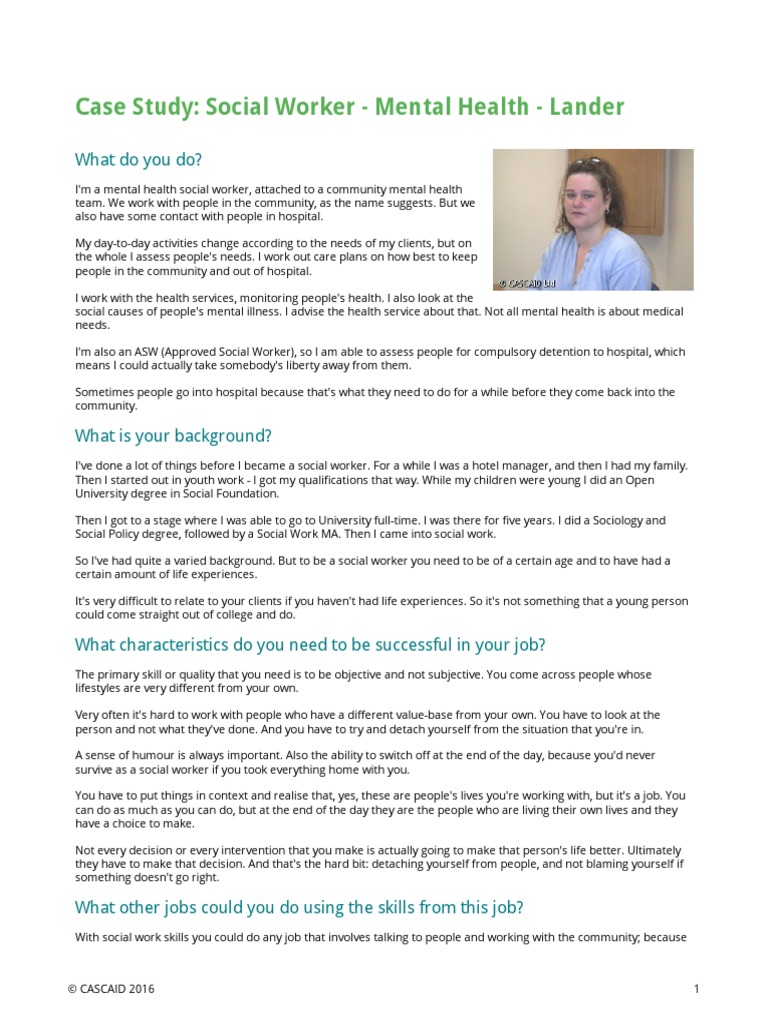 Case Study Social Worker Mental Health Lander PDF | PDF | Mental Health | Social Work