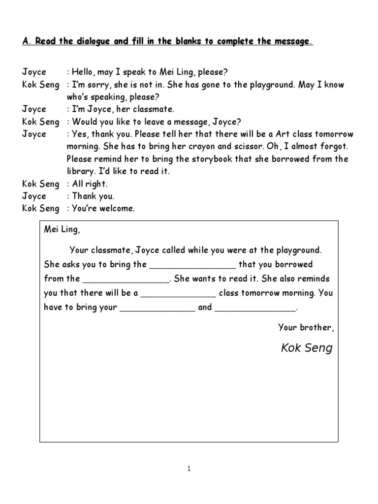 A. Read The Dialogue and Fill in The Blanks To Complete The Message | PDF | Internet | Leisure